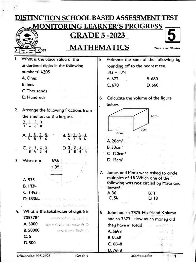 Grade 5 Distinction Exams Code 005 All Subjects With Marking Scheme PDF | PDF