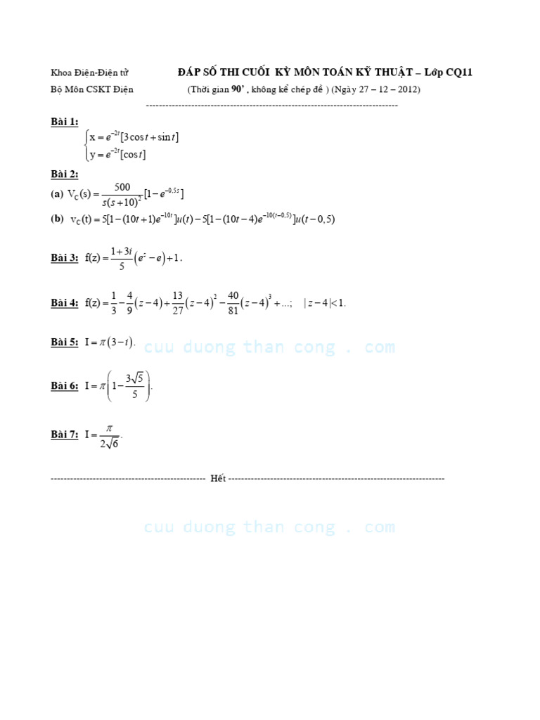 Toan-Ky-Thuat Le-Minh-Cuong Final Exam Dd11 Ans - (Cuuduongthancong - Com) | PDF