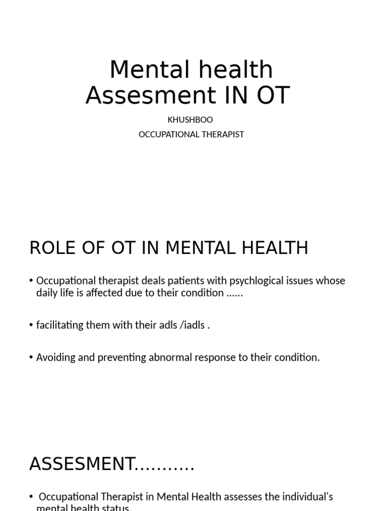 Mental Health Assesment in OT | PDF | Occupational Therapy | Mental Health