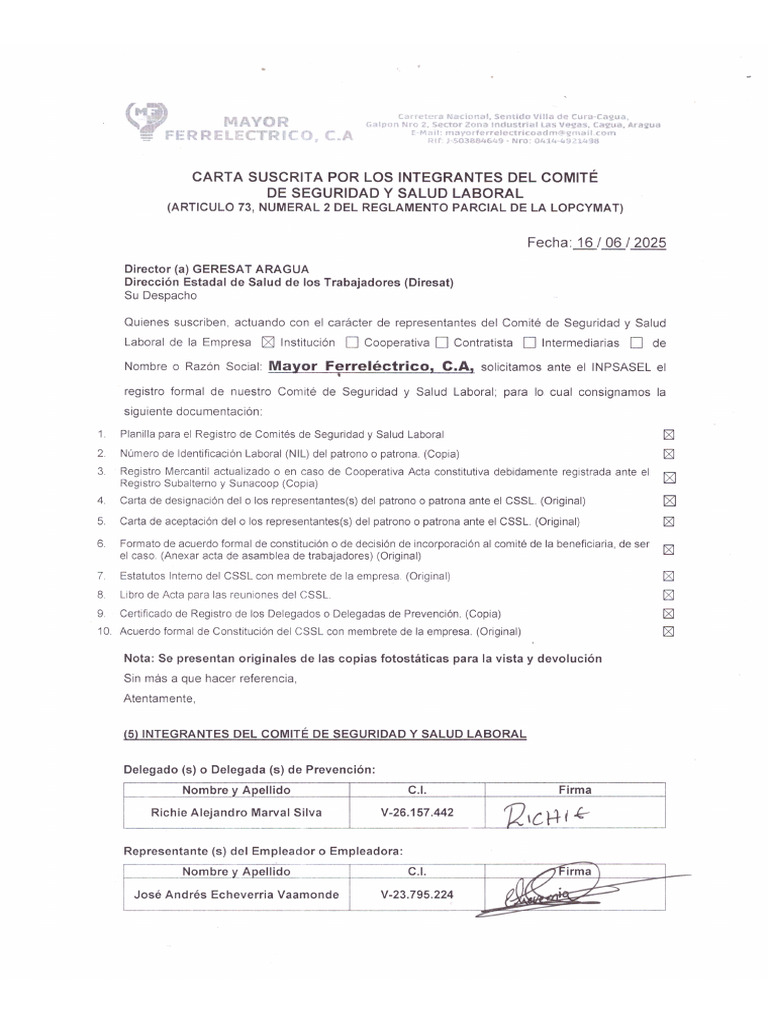 Carta Suscrita Por Los Integrantes Del Csst. | PDF