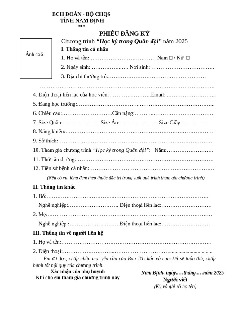 Phieu Dang Ky HKQĐ 2025 | PDF