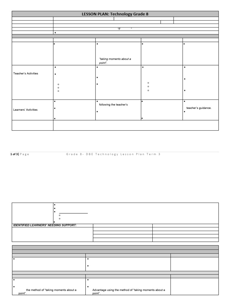 Grade 8 Mechanical Advantage Lesson Plan | PDF | Lever | Kinematics