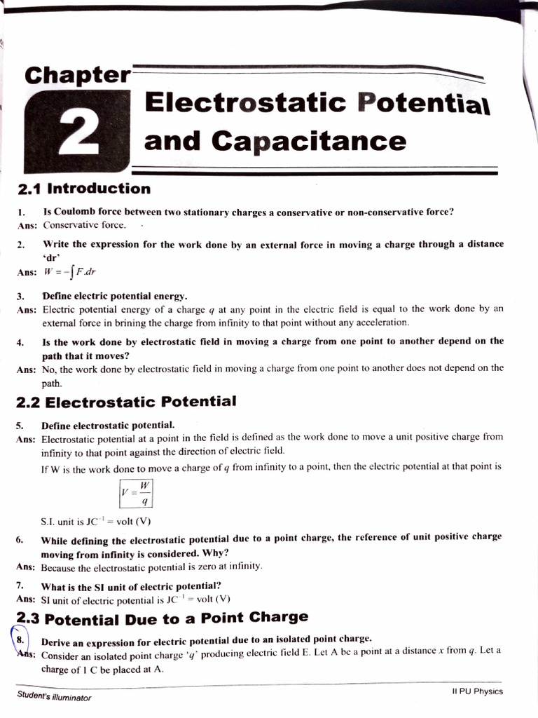Jeevith Publications 2nd Pu Physics | PDF | Electric Field | Potential ...