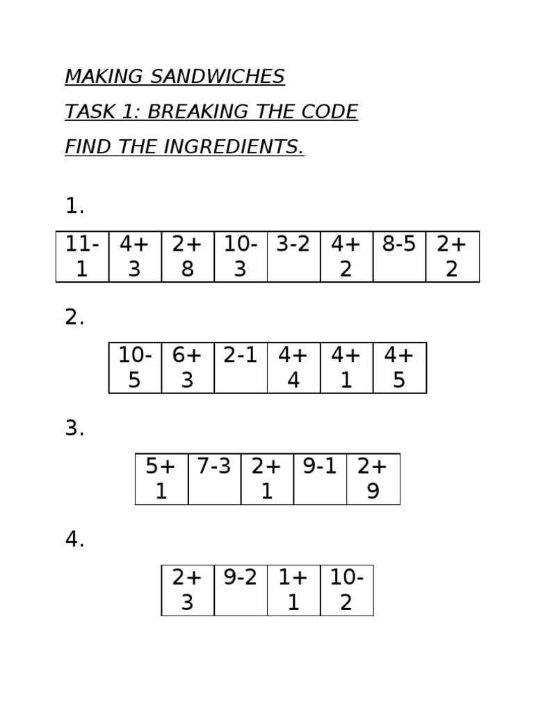 Making Sandwiches Task 1: Breaking The Code Find The Ingredients | PDF