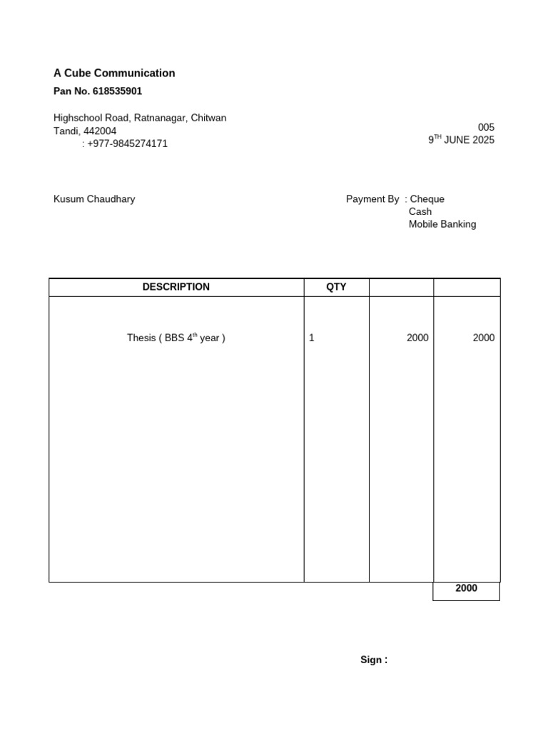 A Cube Communication BILL | PDF