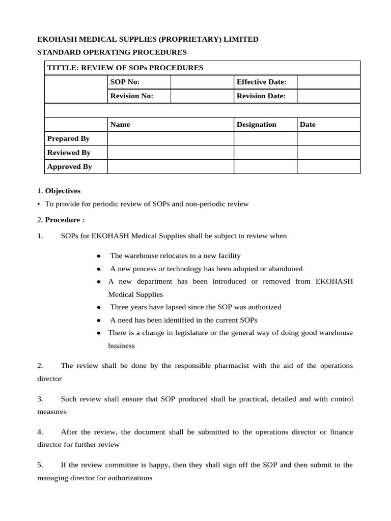 SOP Review Process for EKOHASH | PDF