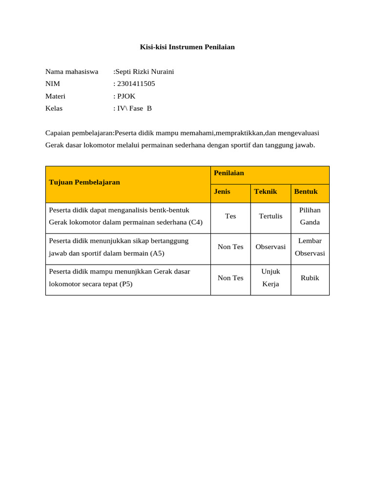 Kisi Kisi Taksonomi Bloom Revisi Lengkap Septi | PDF