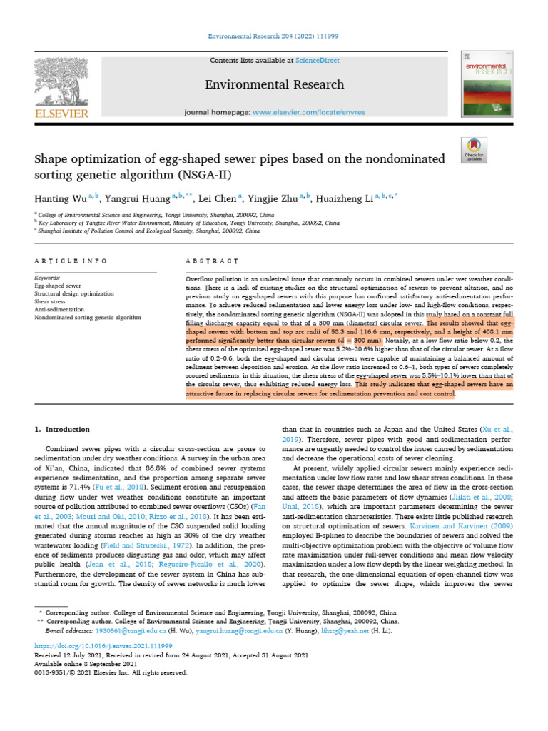 2022 Wu Shape Optimization of Egg-Shaped Sewer Pipes | PDF | Combined ...