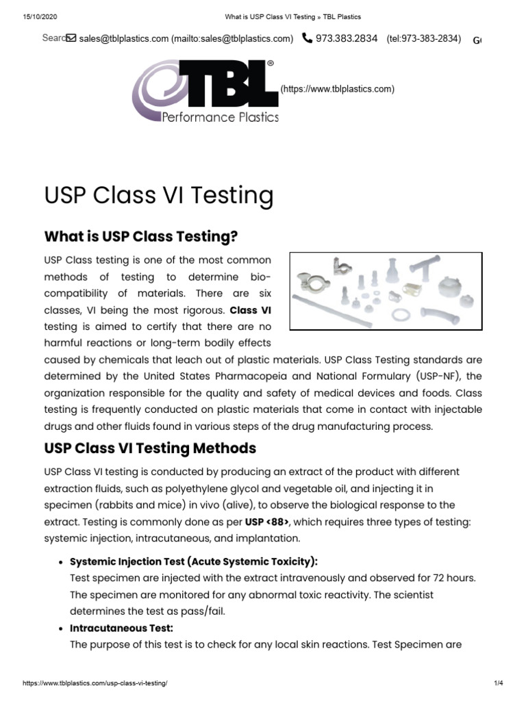 What Is USP Class VI Testing - + TBL Plastics | PDF