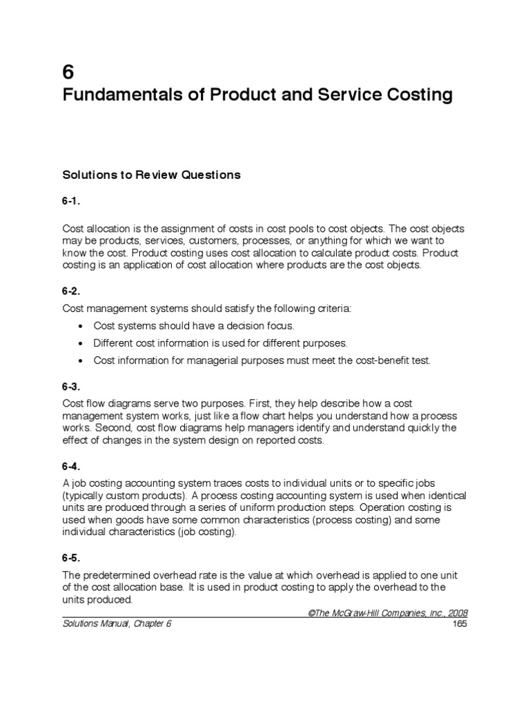 Chapter 6 - Fundamentals of Product and Service Costing | PDF ...