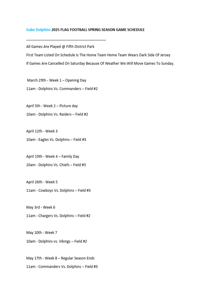 Gabe Game Schedule 2025 | PDF