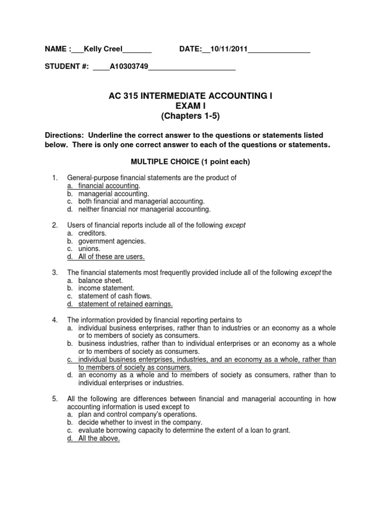 Intermediate Accounting I Exam I Questions | PDF | Debits And Credits ...
