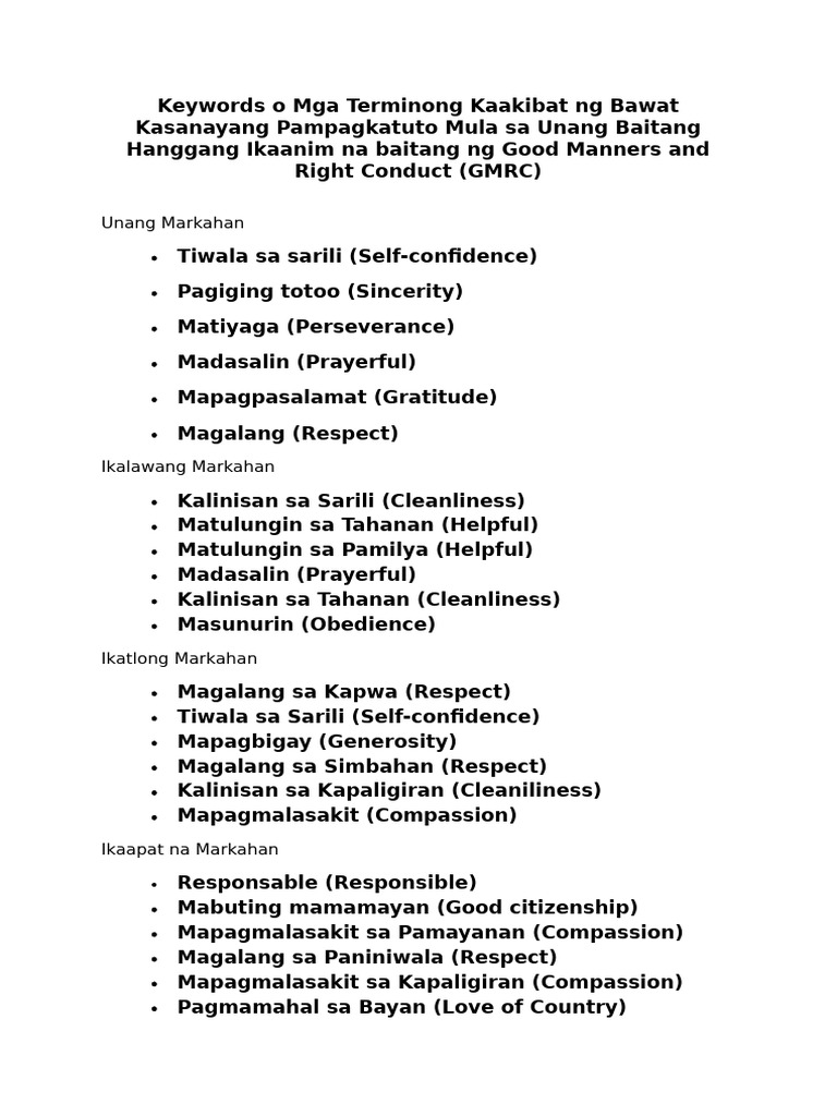 Key Words Grades 1 6 GMRC | PDF
