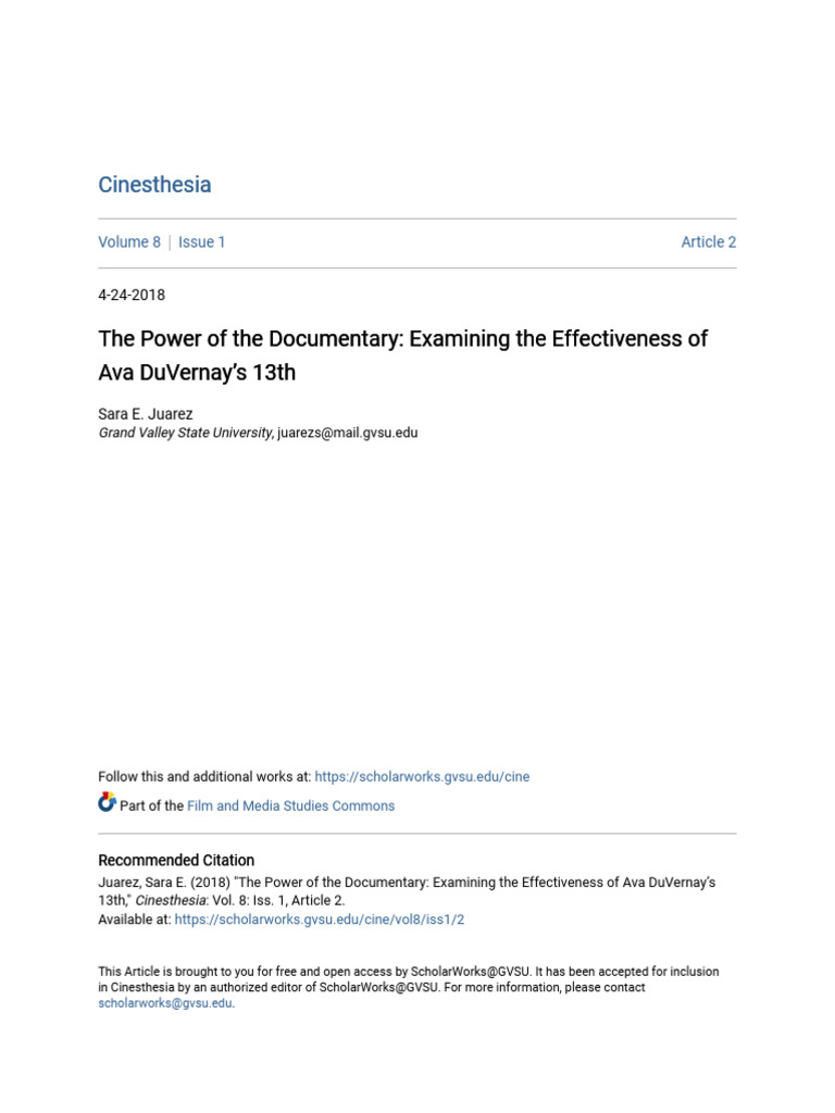 Analyzing Ava DuVernay's 13th Documentary | PDF | Incarceration In The ...