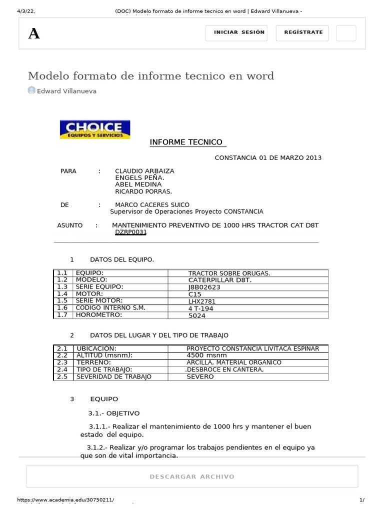 DOC Modelo Formato de Informe Tecnico en Word Edward Villanueva Academia Edu | PDF | Tecnologías ...