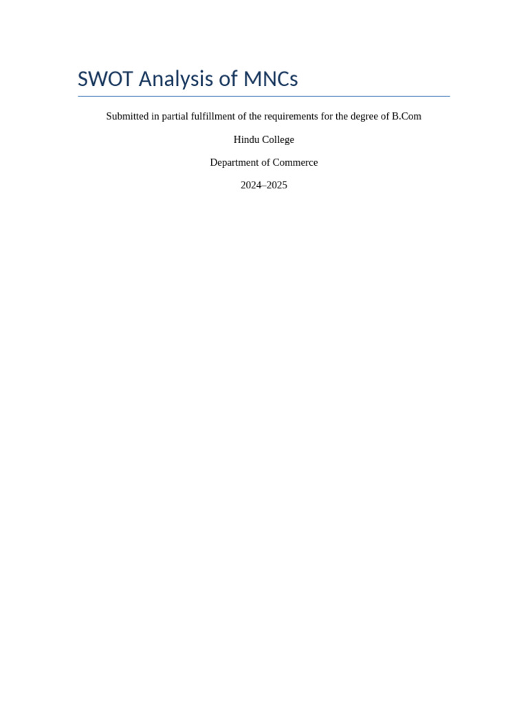 SWOT Analysis of Key MNCs | PDF | Multinational Corporation | Swot Analysis