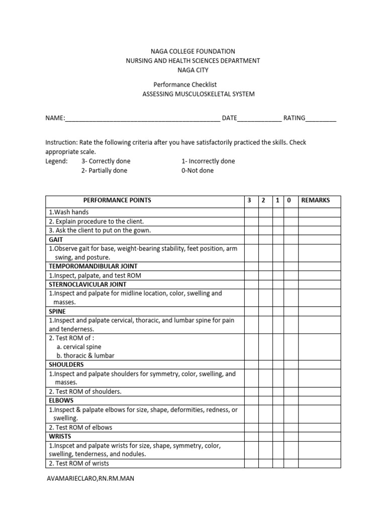 Musculoskeletal Assessment Checklist | PDF | Vertebral Column ...