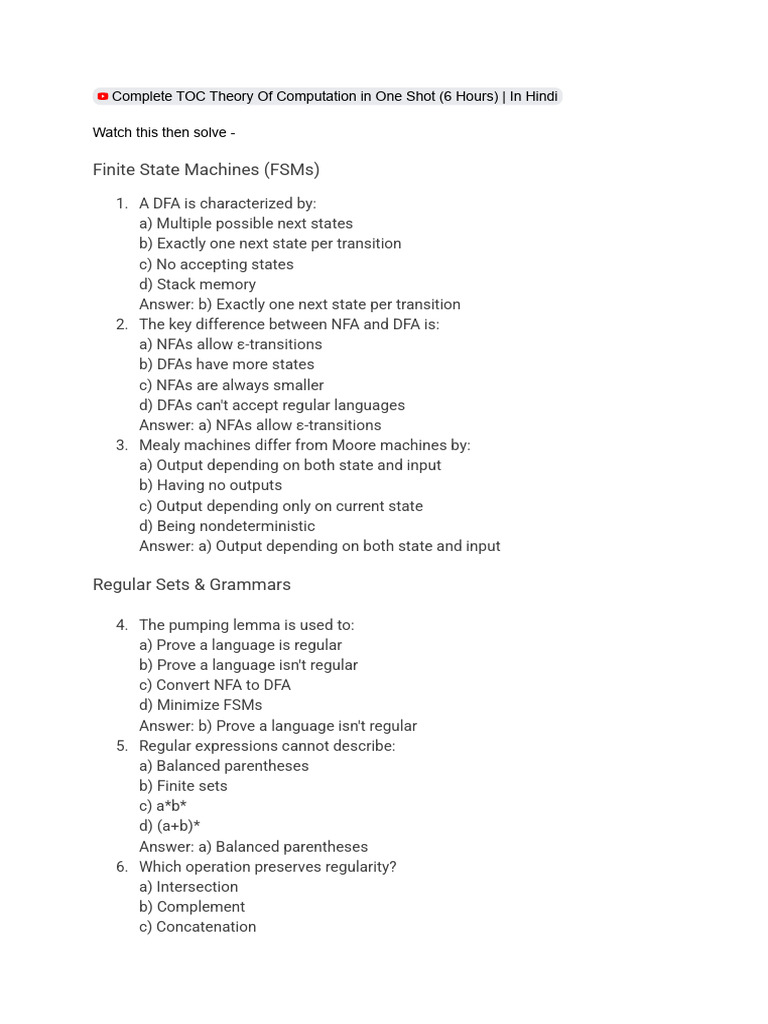 TOC Theory of Computation in Hindi | PDF | Formalism (Deductive ...