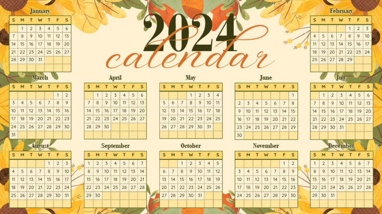 Bright Yellow Rustic Floral 2024 Calendar - 20240331 - 142549 - 0000 | PDF