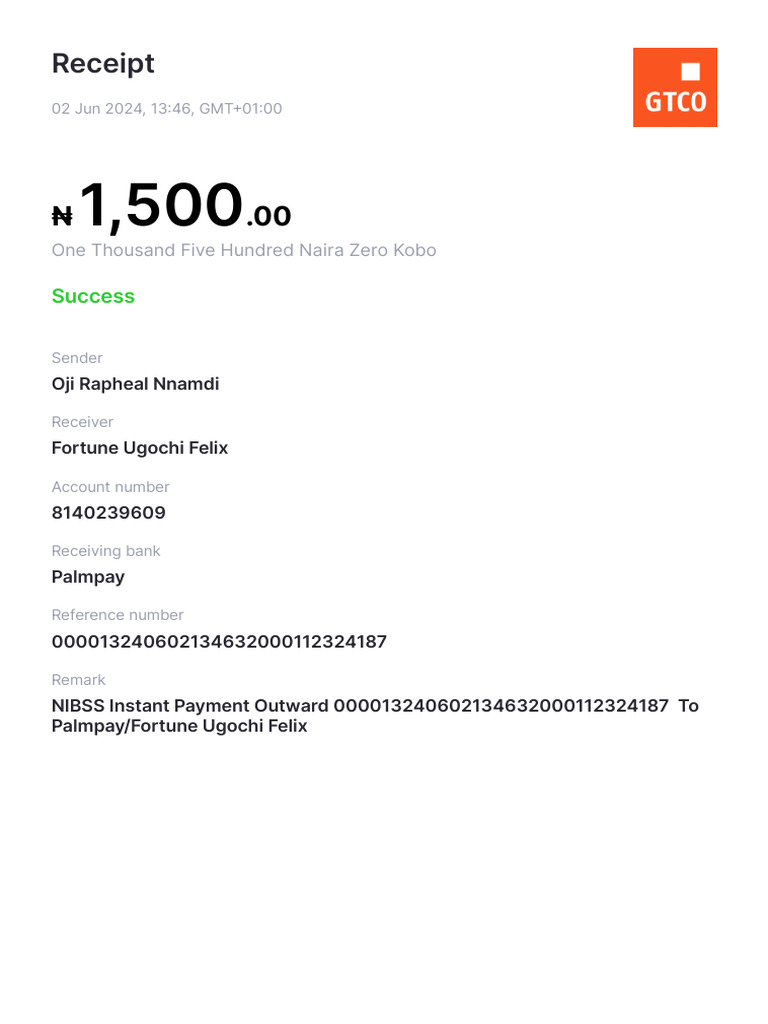 Successful Payment Receipt - ₦1,500.00 | PDF