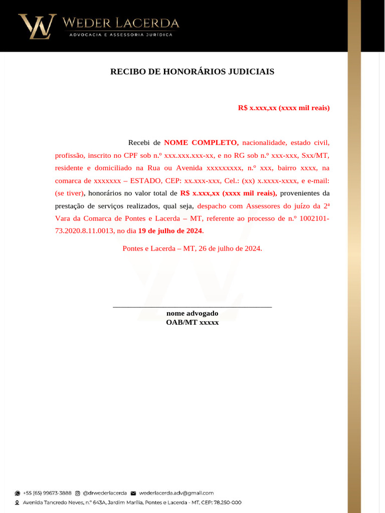 Modelo de Recibo de Honorarios | PDF