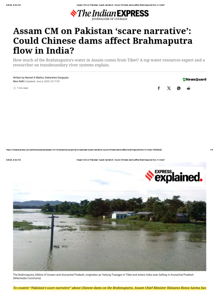 Impact of Chinese Dams On Brahmaputra in India | PDF | Water And The ...