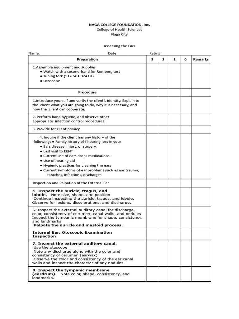 Ear Assessment Checklist | PDF | Ear | Hearing