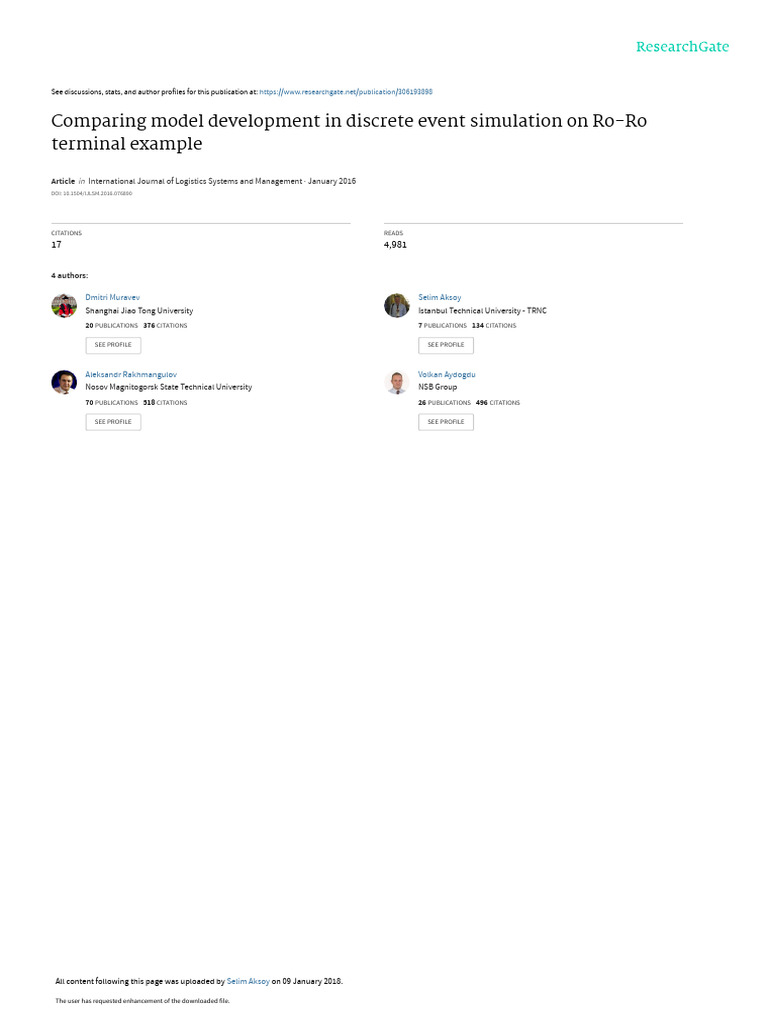 Comparing Model Development in Discrete Event Simulation On Ro-Ro Terminal Example | PDF ...