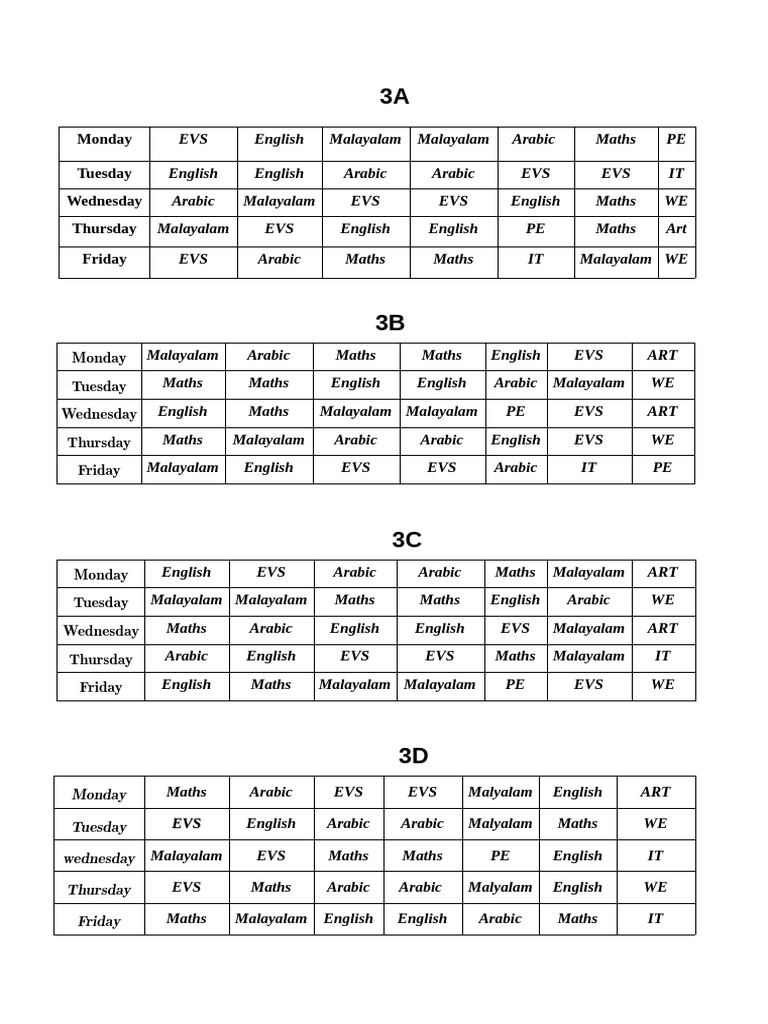 Class 3 Time Table.. | PDF
