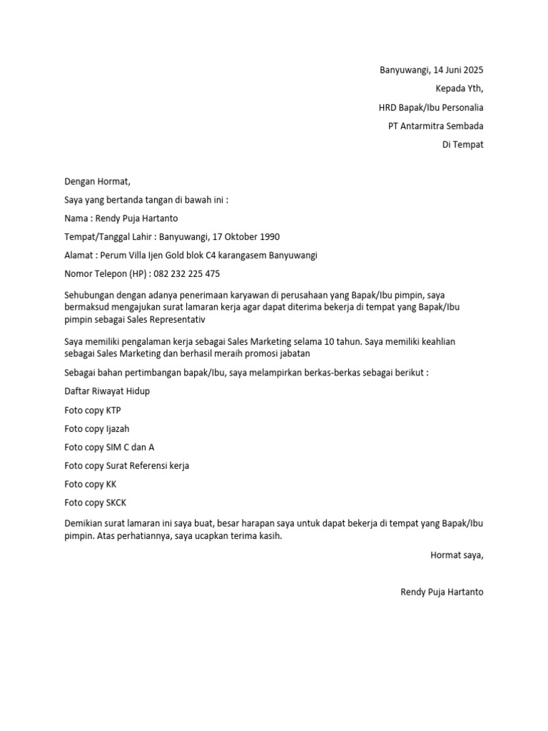 Lamaran Kerja Dan CV | PDF