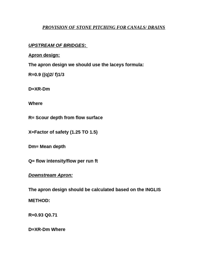 Stone Pitching Design for Bridge Aprons | PDF