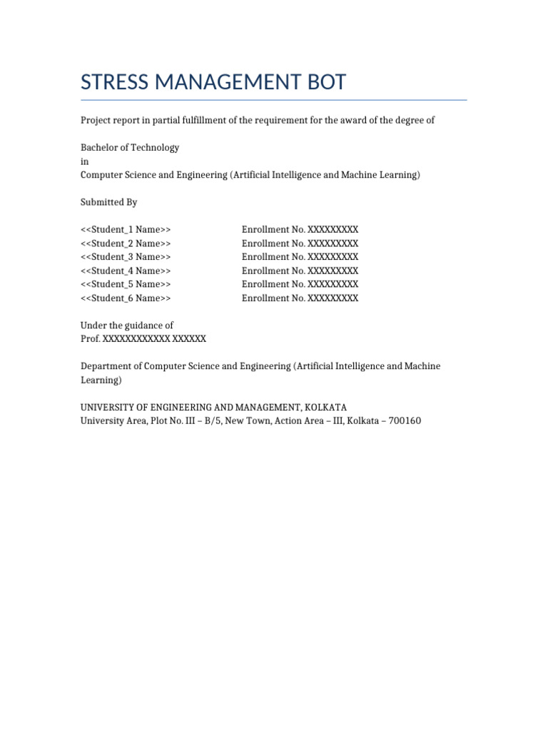 Stress Management Bot Project Report 45pages | PDF | Stress Management ...