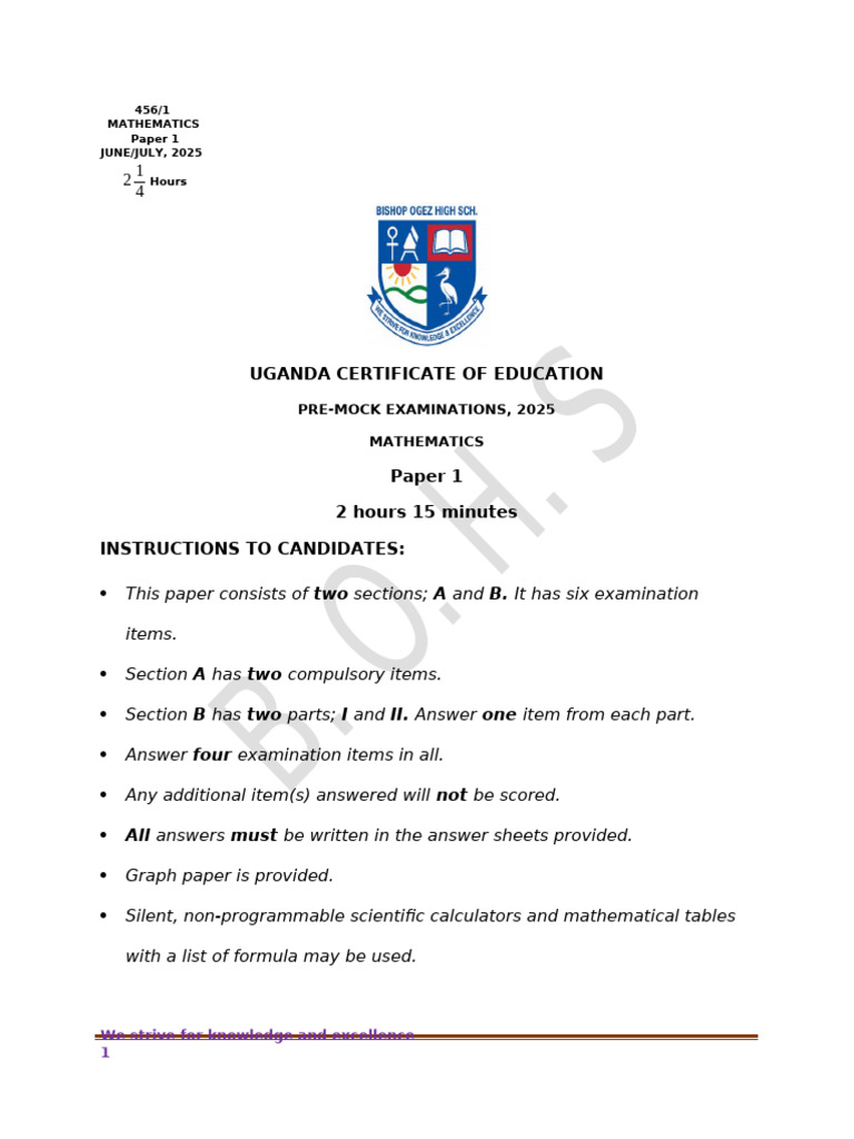 S4 Mathematics Pre-Mock Exam 2025 | PDF