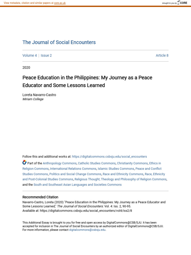 Peace Education in The Philippines My Jo | PDF | Peace