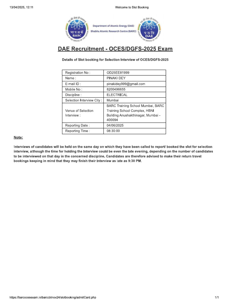 BARC Interview Call Letter | PDF
