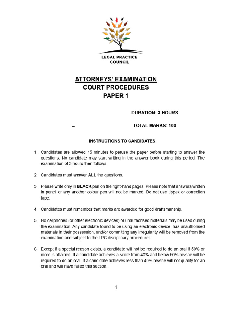 Attorneys Examination Court Procedures Paper 1 18 March 2025 | PDF ...