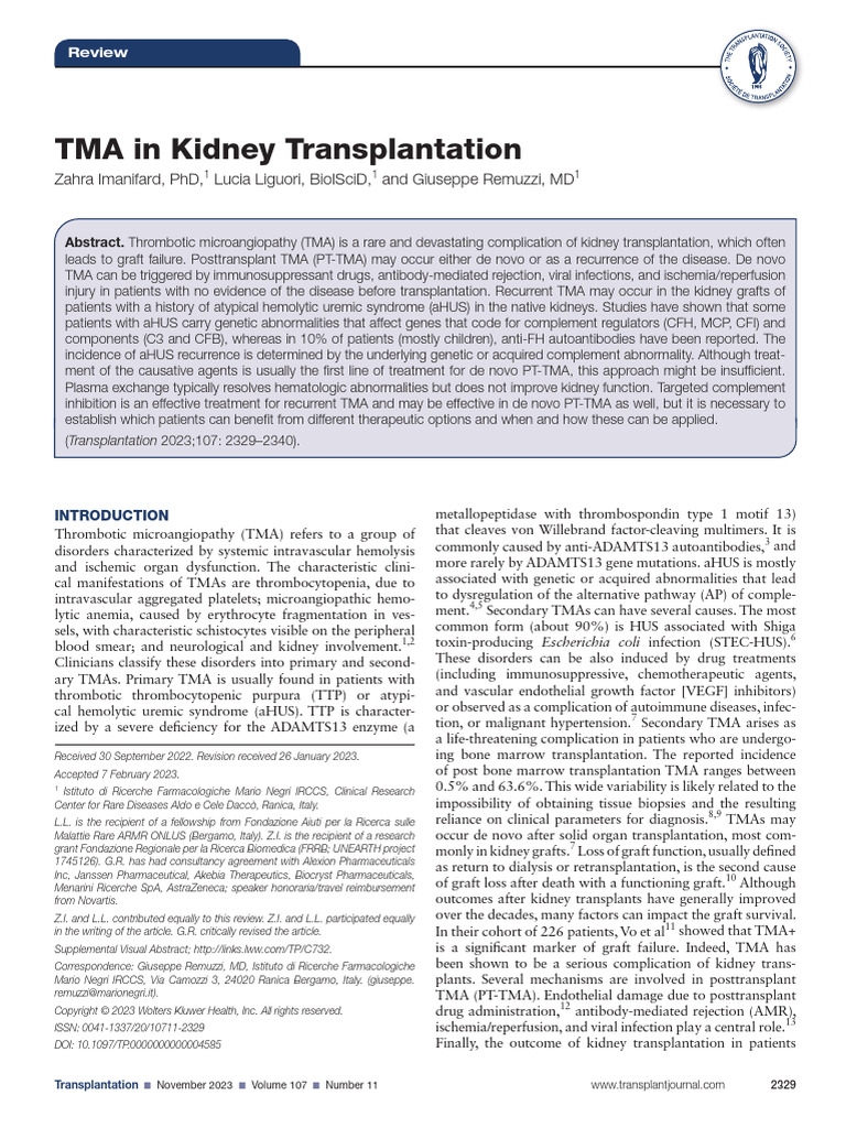 Zahra Imanifard Tma in Kidney Transplantation 2023 | PDF | Medical ...