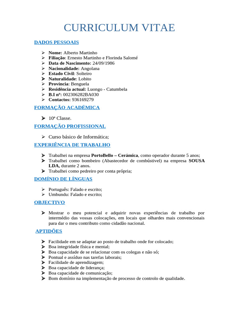 Curriculum - Alberto | PDF | Angola