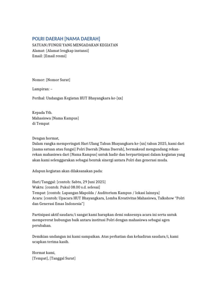 Undangan HUT Polri Mahasiswa | PDF
