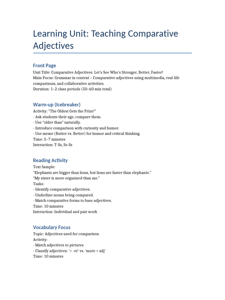 Learning Unit Comparatives | PDF