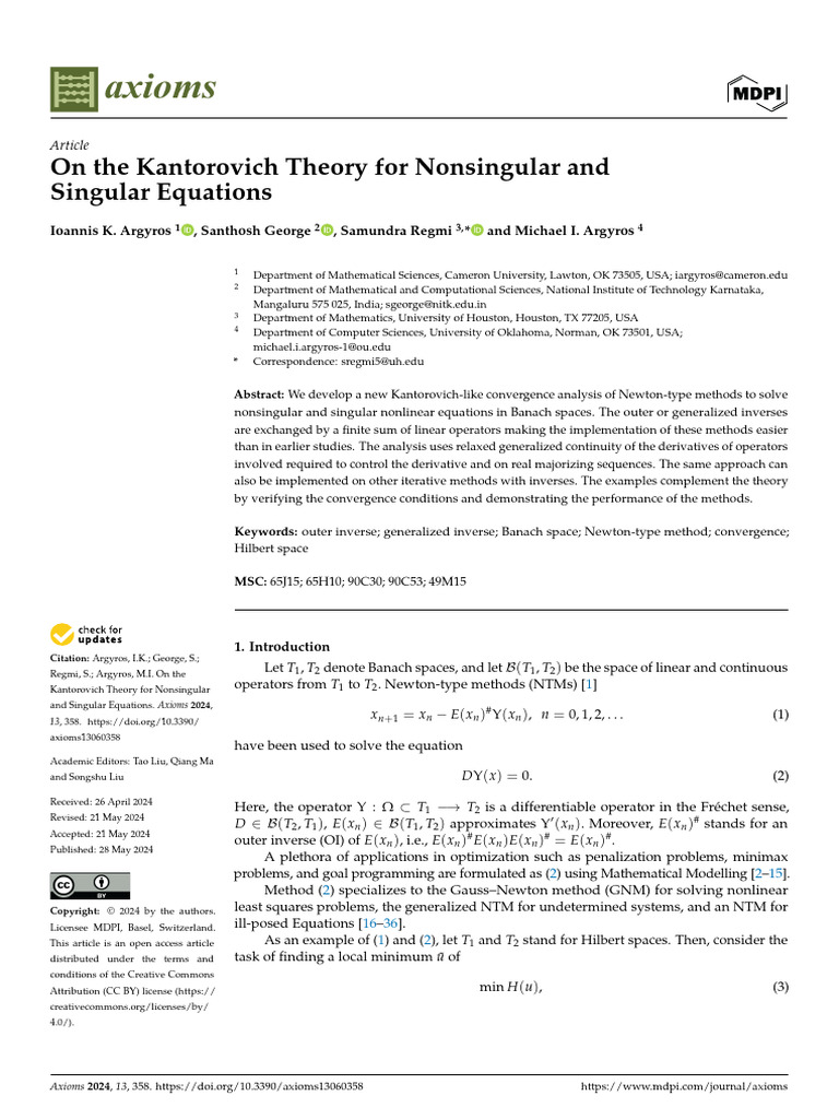 Kantorovich Theory for Nonlinear Equations | PDF | Mathematical ...