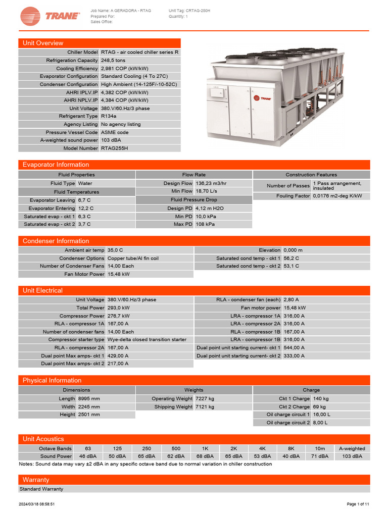 Datasheet Do Chiller - CRTAG - CRTAG-250H | PDF | Manufactured Goods ...