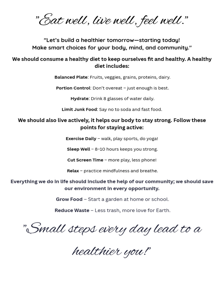 Eat Well, Live Well, Feel Well. | PDF