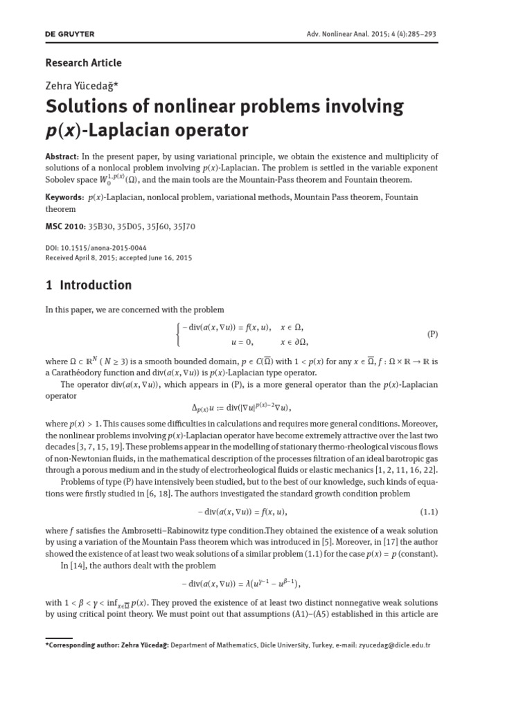 Nonlocal Solutions for p(x)-Laplacian Problems | PDF | Norm ...
