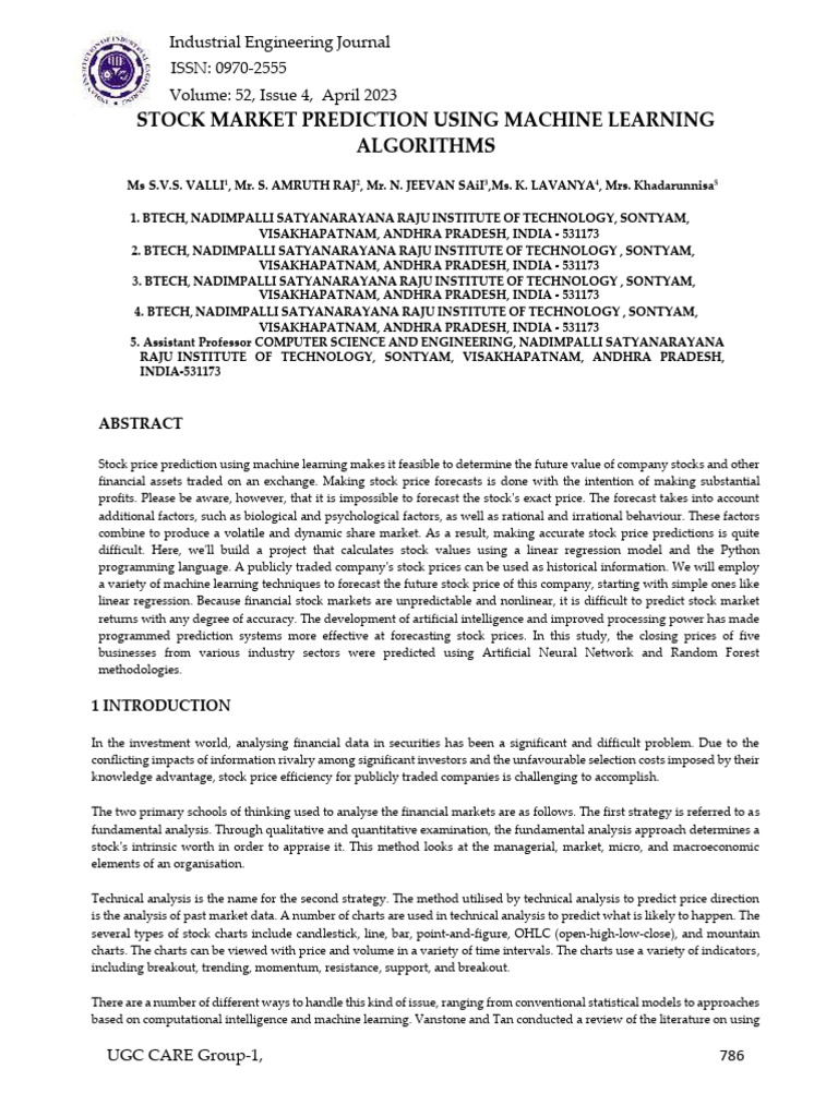 Stock Market Prediction Using Machine Language | PDF | Technical Analysis | Forecasting
