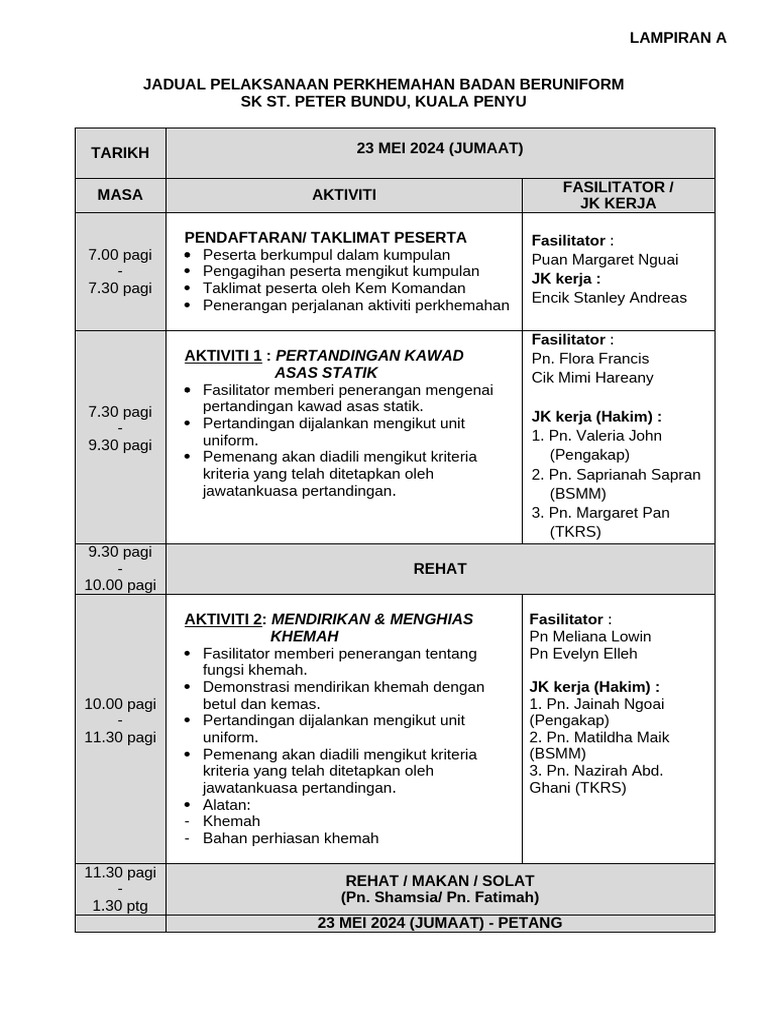 Jadual Perkhemahan | PDF