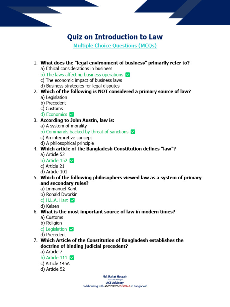 Legal Environment in Business Quiz | PDF | Precedent | Sources Of Law