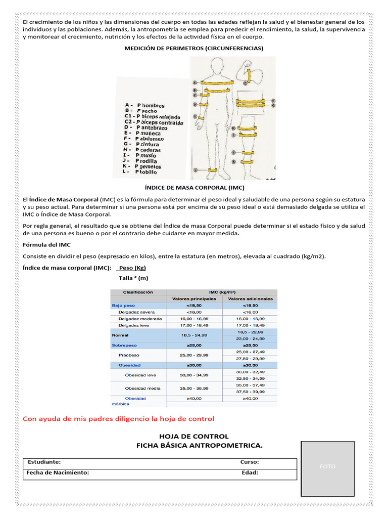 Anexo #1 Ficha Antropometrica | PDF | Índice de masa corporal