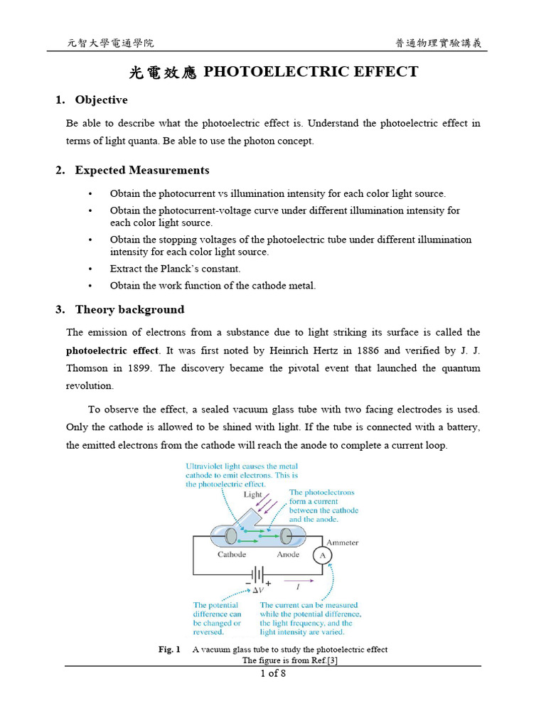 Photoelectric Effect Experiment Guide | PDF | Photoelectric Effect ...