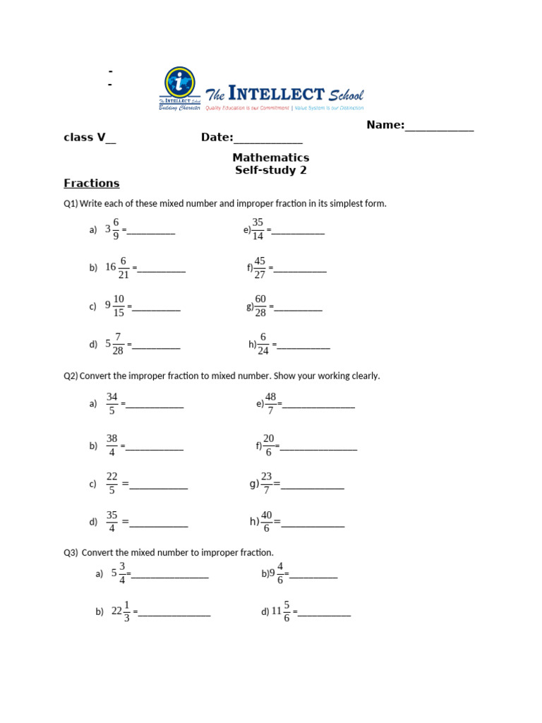 Self - Study 2 (Fractions+Four Operations) | PDF | Division ...